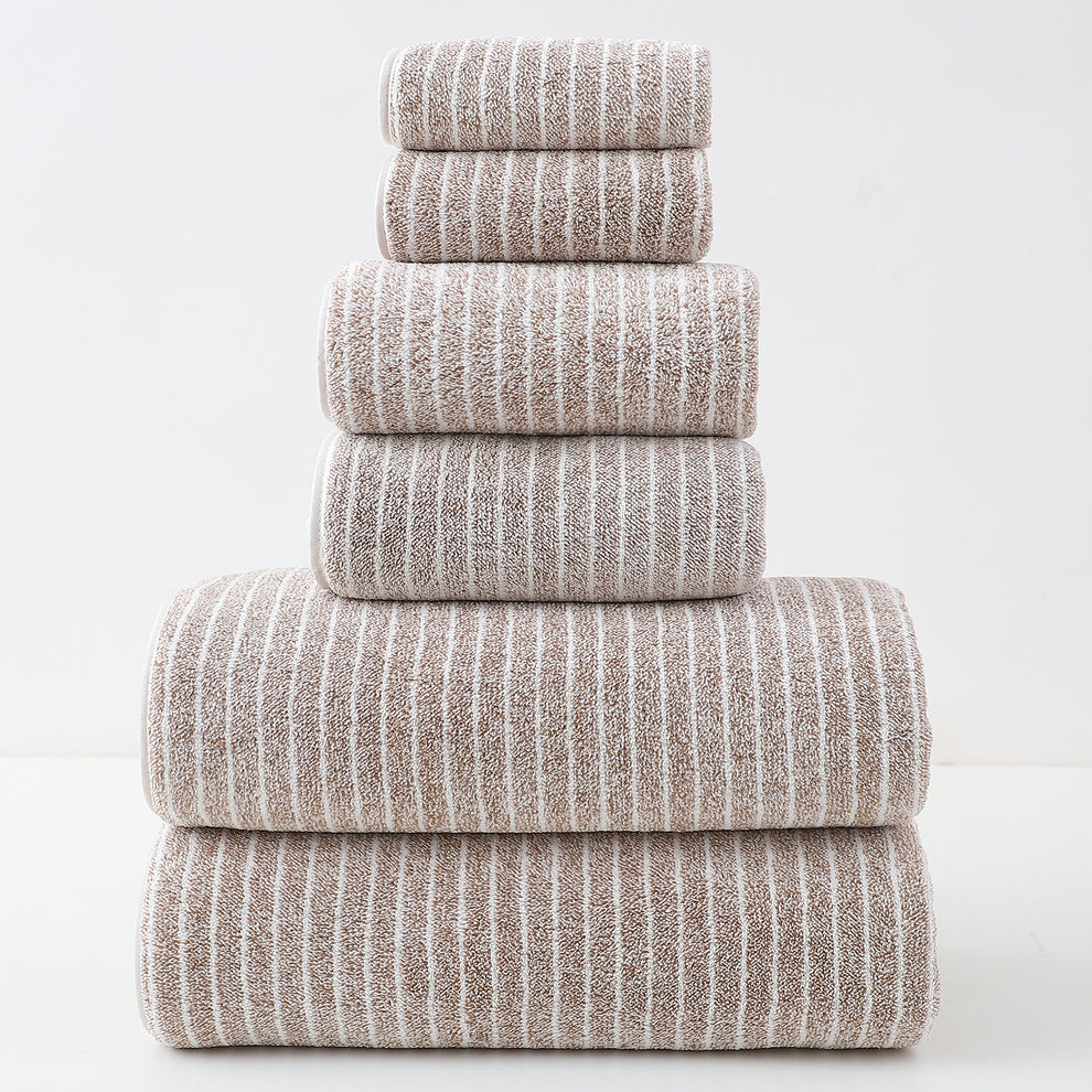 Luxury Cotton Striped Towel Set - 6 Piece Set - Brown | STripleB